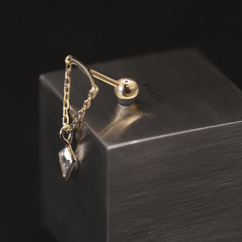 14K Gold Vertical Helix Kite CZ Charm Chain Barbell