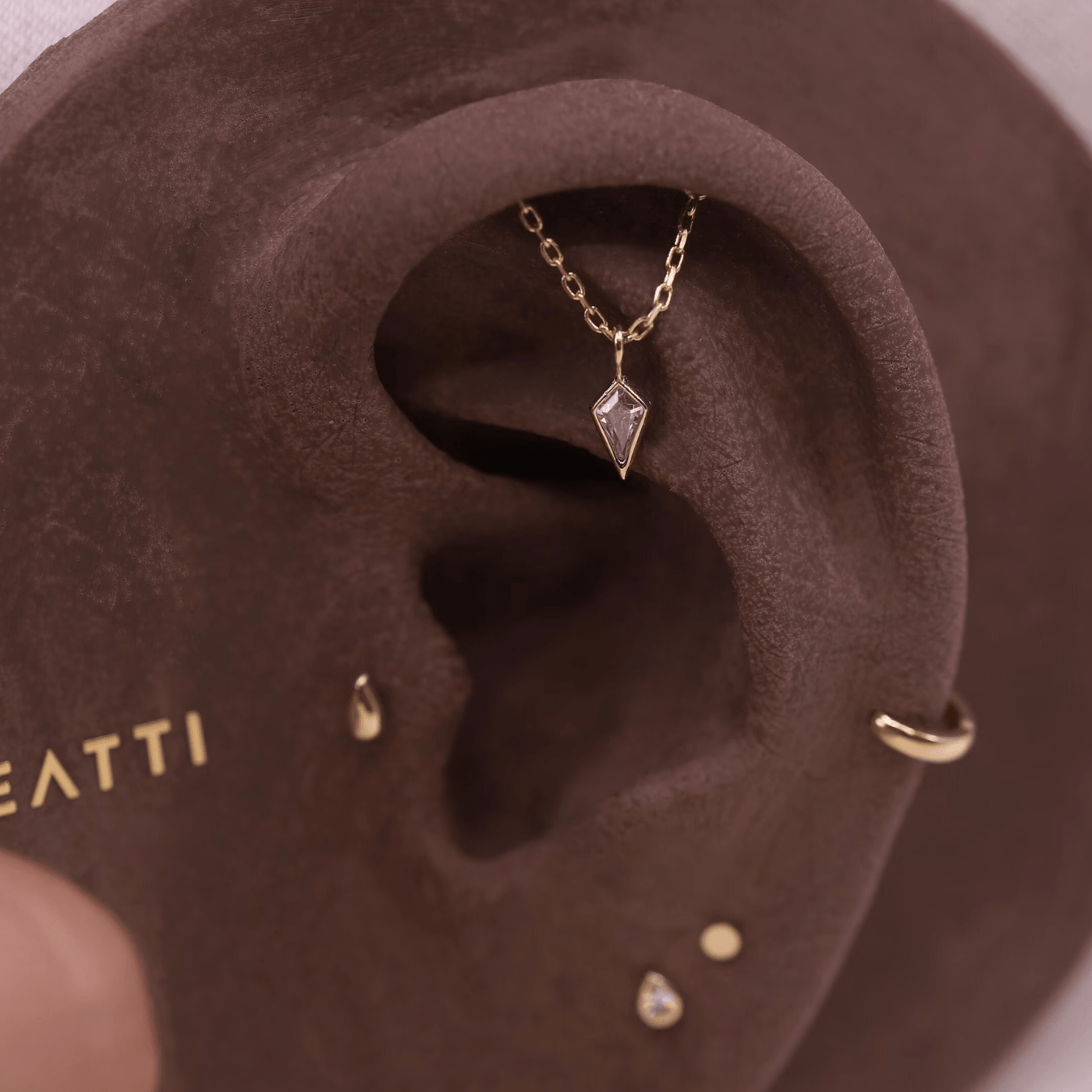 14K Gold Vertical Helix Kite CZ Charm Chain Barbell