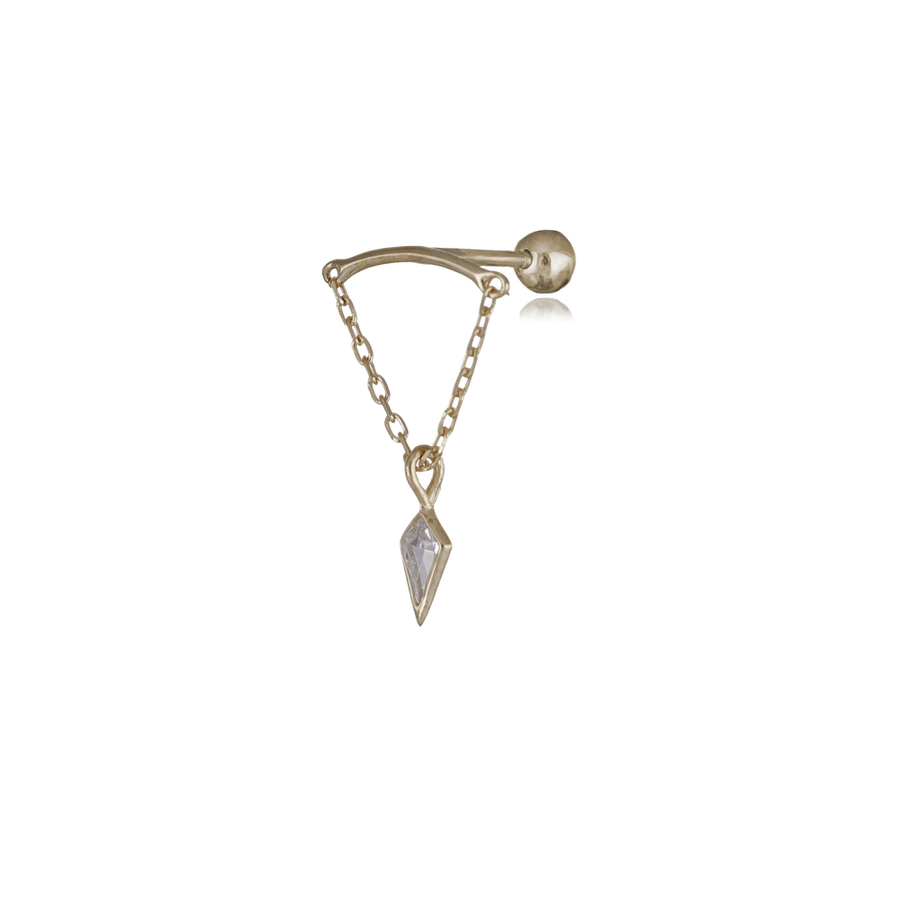 14K Gold Vertical Helix Kite CZ Charm Chain Barbell