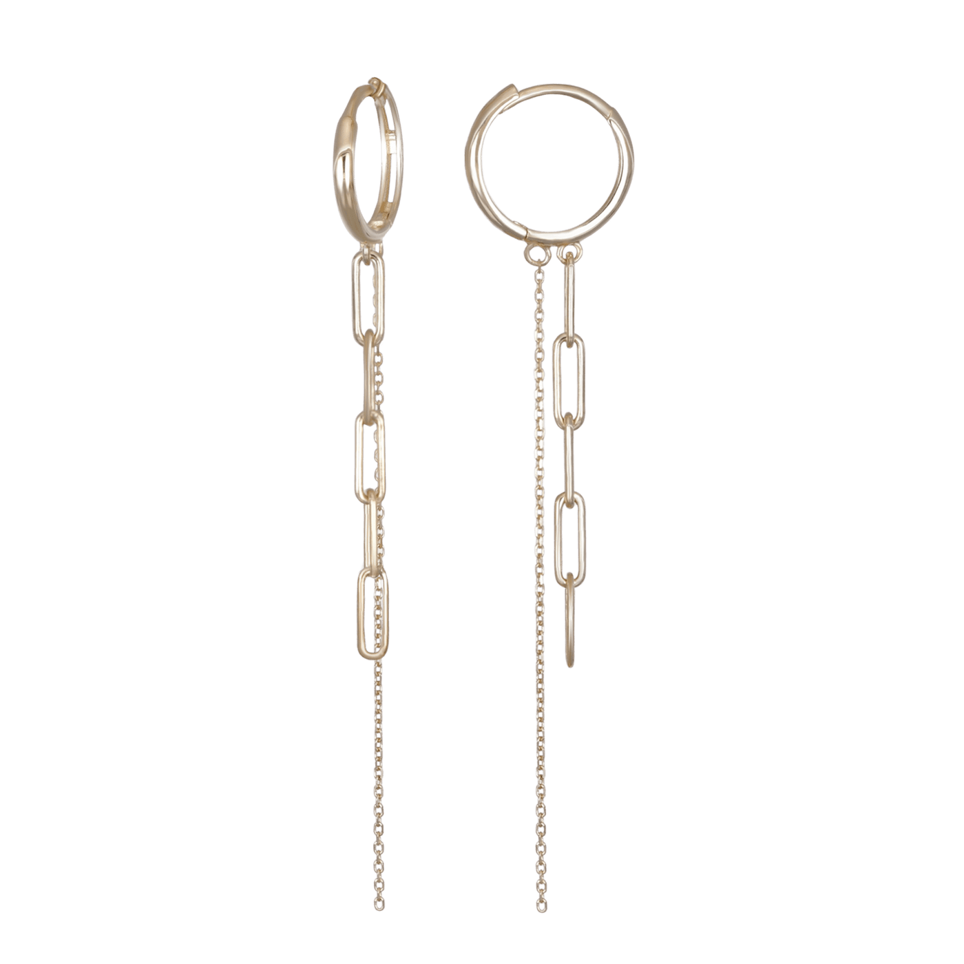 14K Gold Dangling Paperclip Chain Hoop