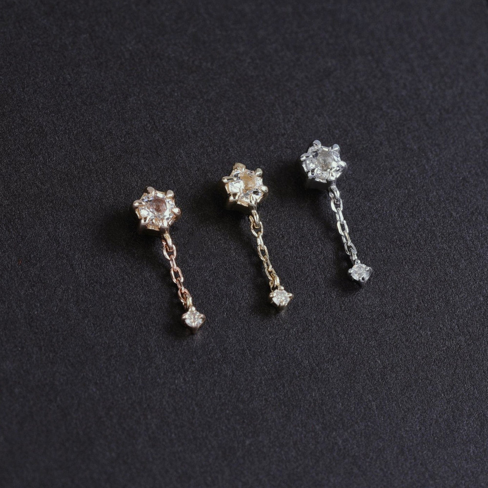 Starfall • White Topaz + Diamond Threadless Push Pin stud