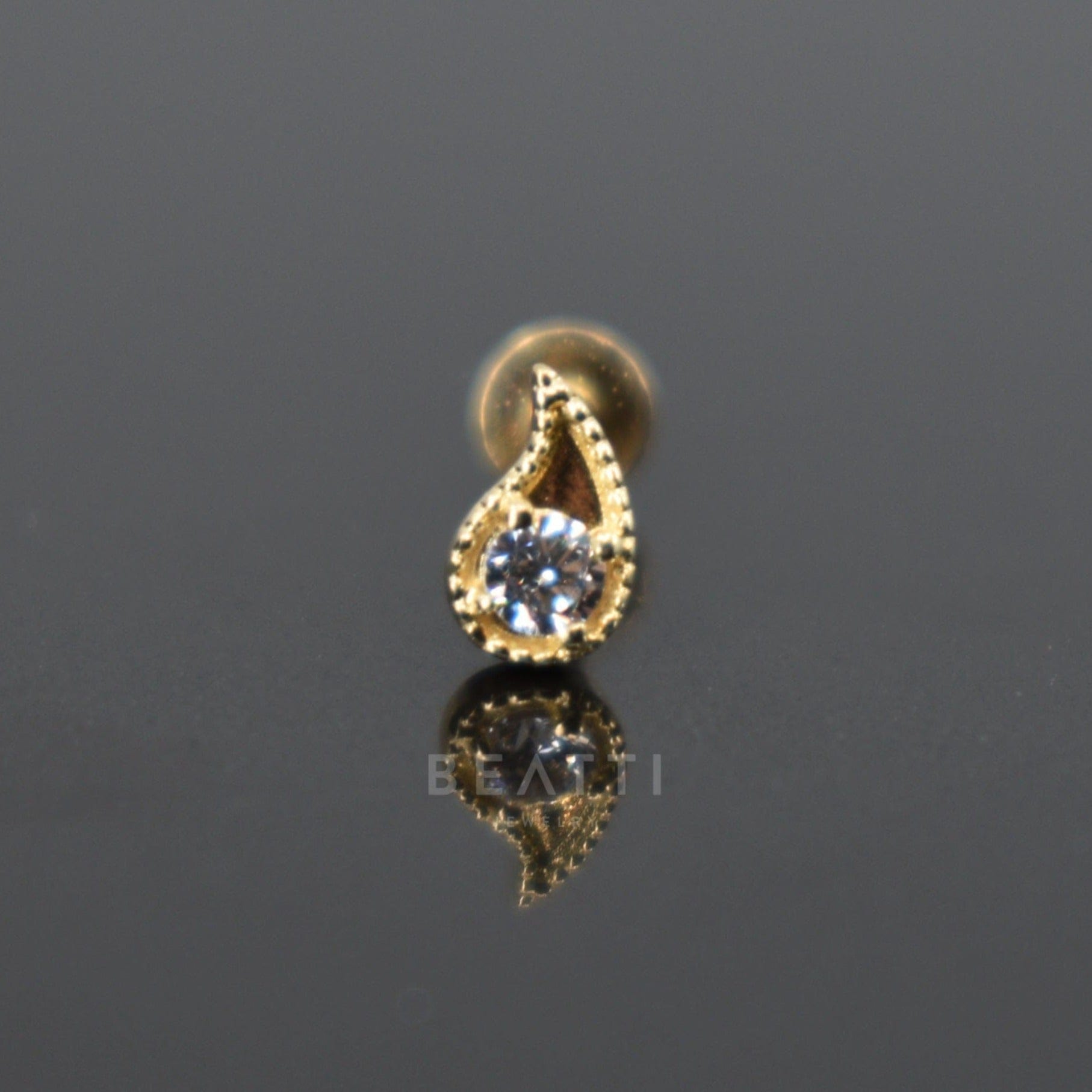 14K Solid Gold Tear Drop Cartilage Labret Stud - BEATTI